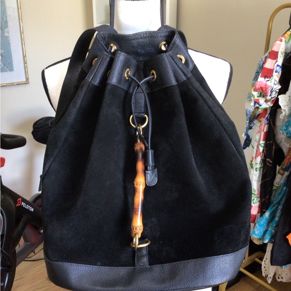 Gucci | Bags | Vintage Gucci Black Suede And Leather Backpack With Coa ...